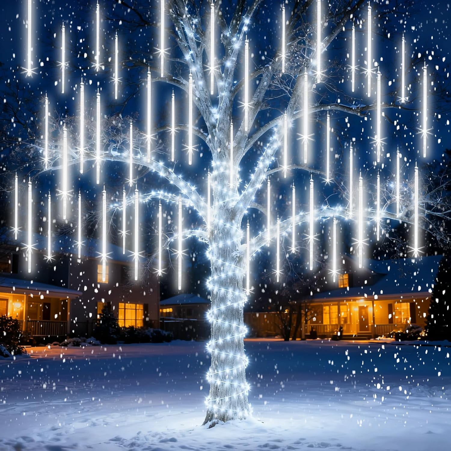 Christmas Lights Outdoor 12 Inch 10 Tubes Meteor Shower Light Falling ...