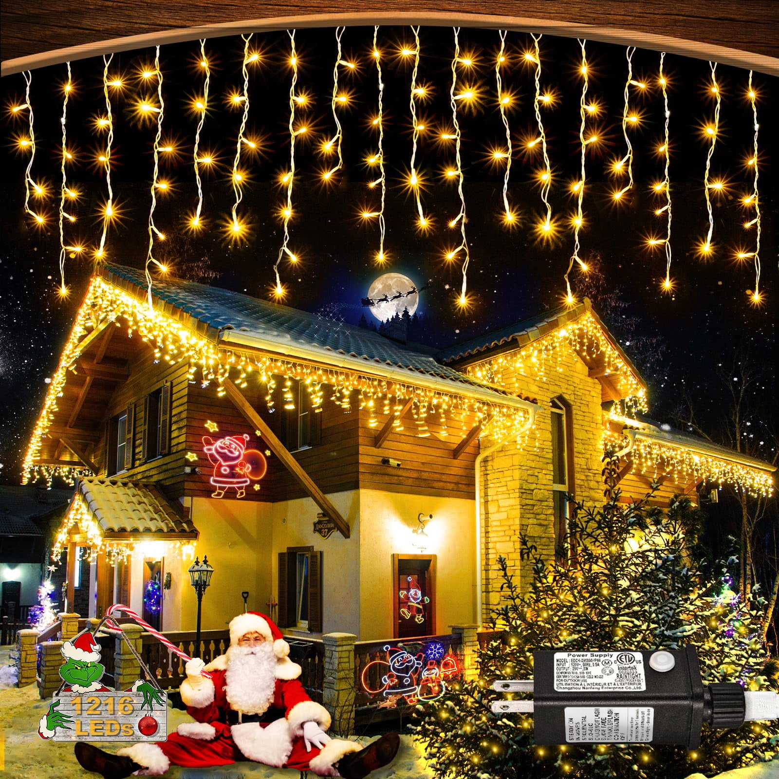 Christmas Lights Outdoor Icicle Lights - 13ft 96 LED Connectable Curtain Fairy String Lights ...