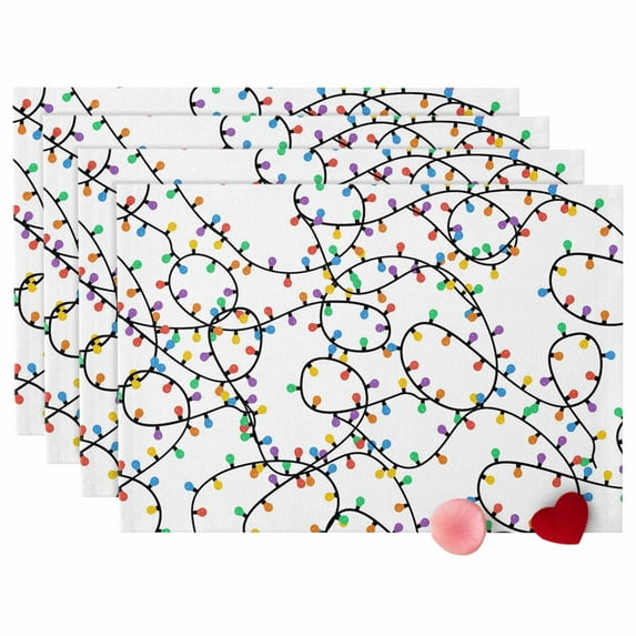 Christmas Lights Placemats Set of 4, Abstract Colorful Red Blue Yellow ...