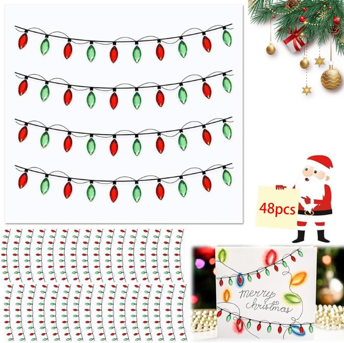 Christmas Lights Stickers for Crafts, Glitter Gem Border Dimensional ...
