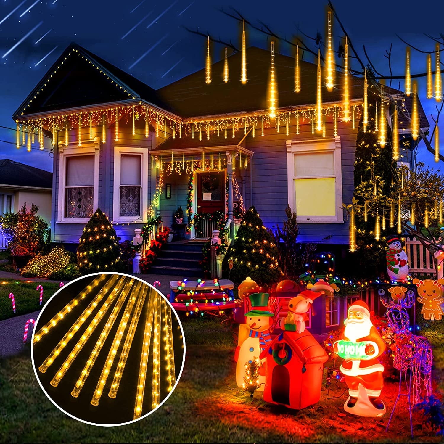 Walmart Christmas Lights Outdoor String Lights 12 Inch 8 Tube LED Meteor Shower Warm White Walmart
