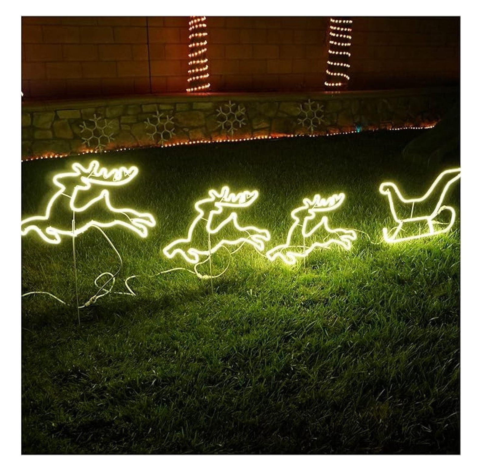 Christmas Lights Three elk and Sleigh Outdoor Yard Sign Lawn Neon ...