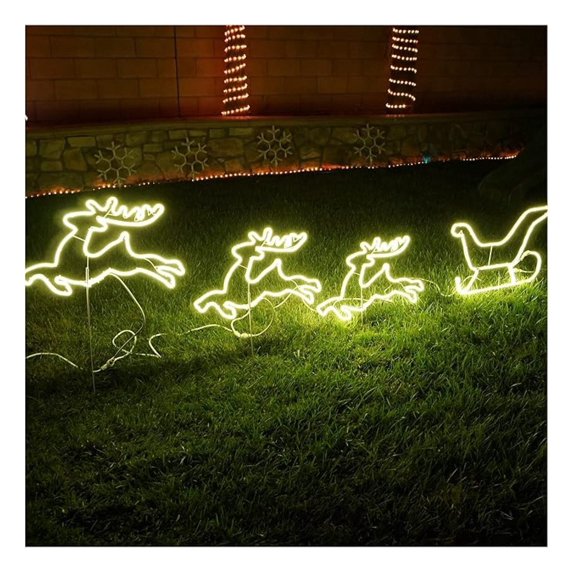 Christmas Lights Three elk and Sleigh Outdoor Yard Sign Lawn Neon ...