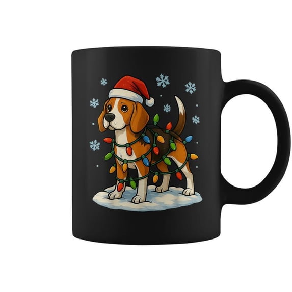 Christmas Lights Wrapped On Cute Puppy Beagle Dog Lover Coffee Mugs ...