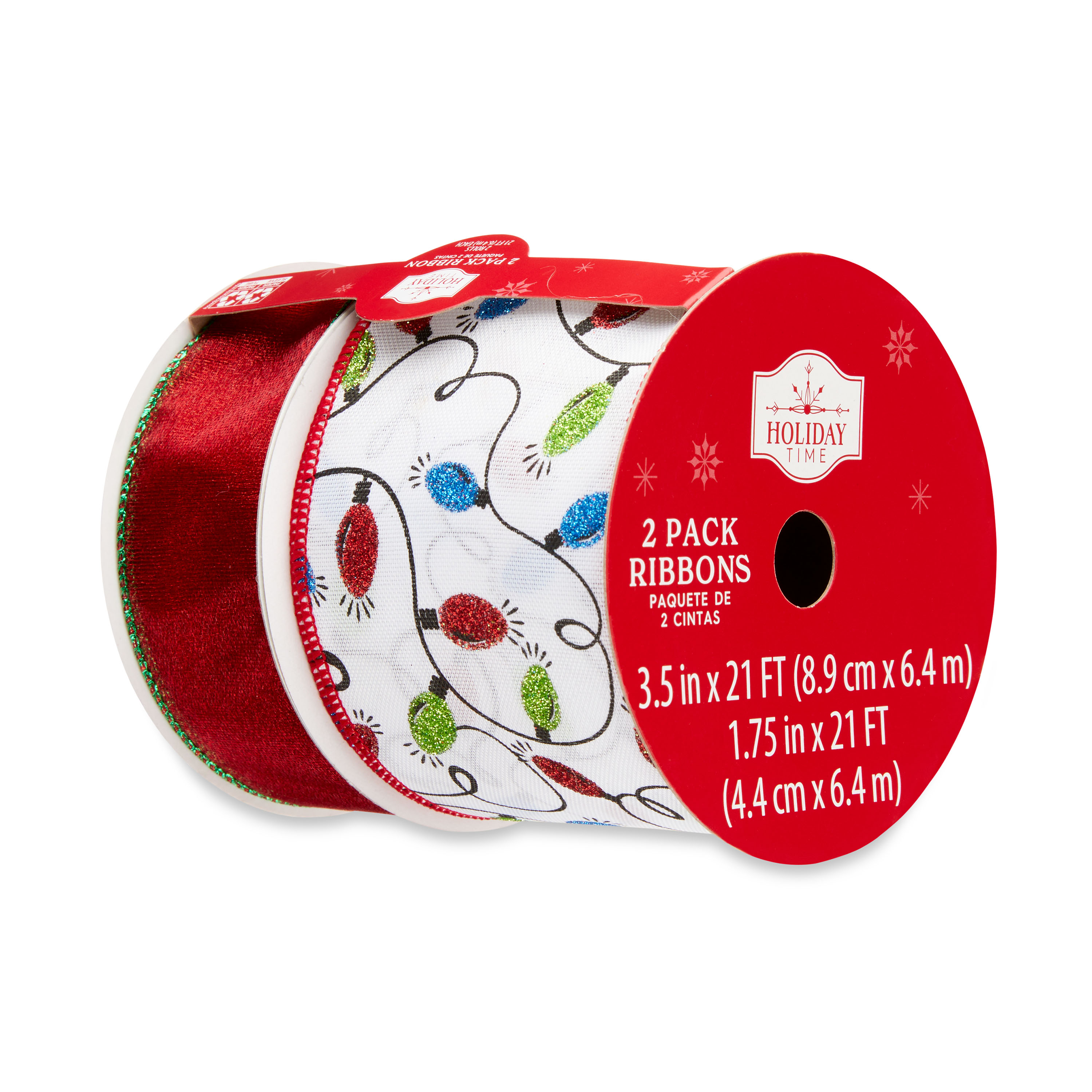 Christmas Lights and Red Ribbons, 21ft, 2 Count, by Holiday Time ...