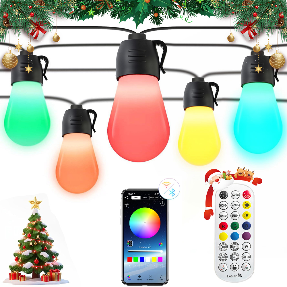 2 Pcs 48 Ft Christmas Smart Outdoor String Lights, RGB & Warm White ...