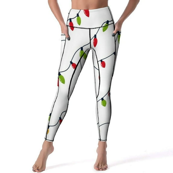 Christmas Lights on White Pants Leggings for Fitness Fitness Woman ...