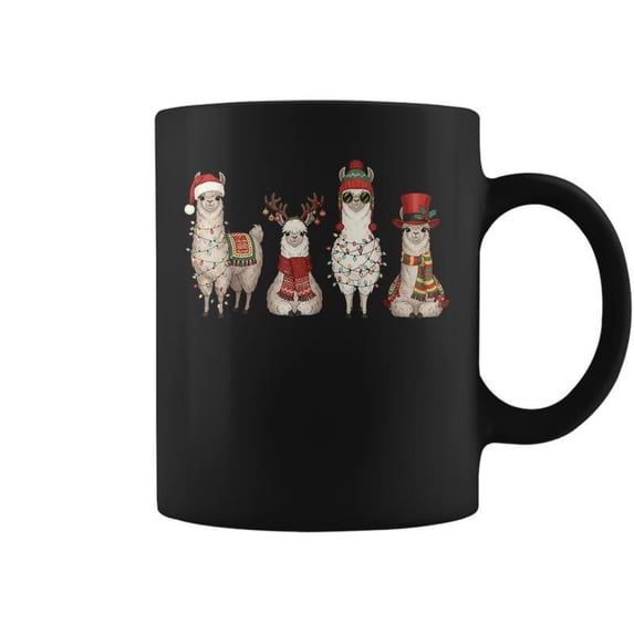 Christmas Llama Quartet Lights Santa Antlers Top Hat Scarf Coffee Mugs ...