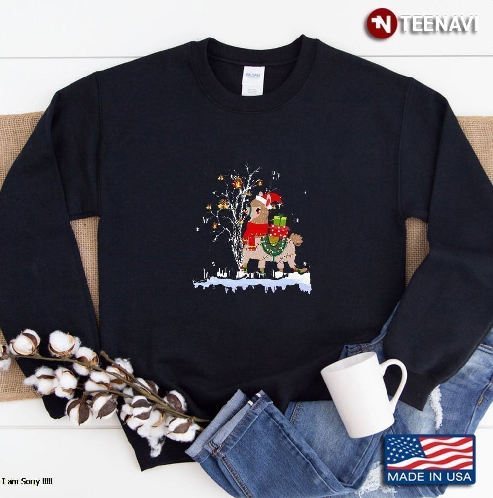 Christmas Llama Santa Hat Ugly Xmas Tree Alpaca Gifts Led Light Sweatshirt - Walmart.com