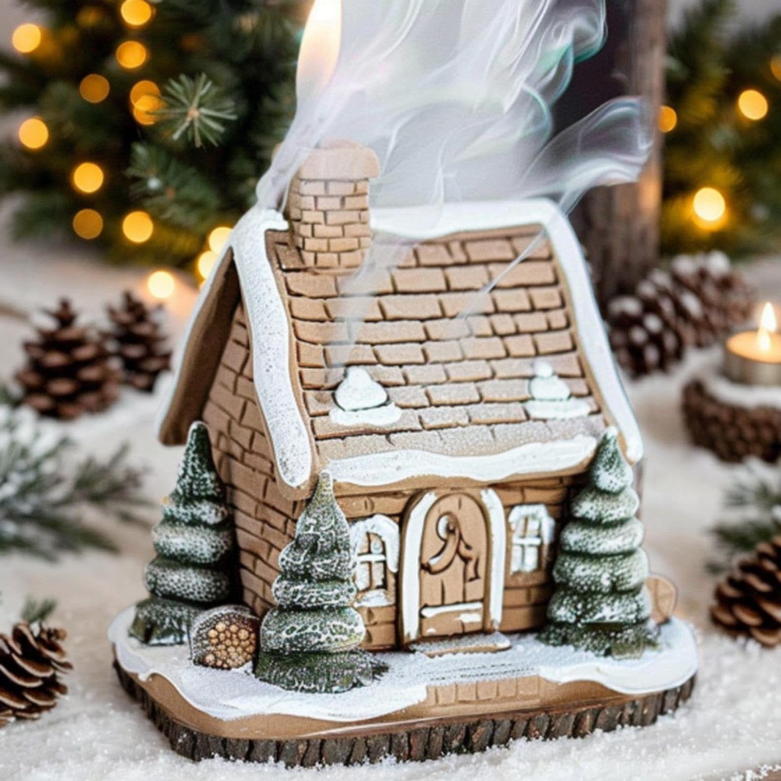 Christmas Log Cabin Incense Burner Christmas Chimney Cottage Resin ...