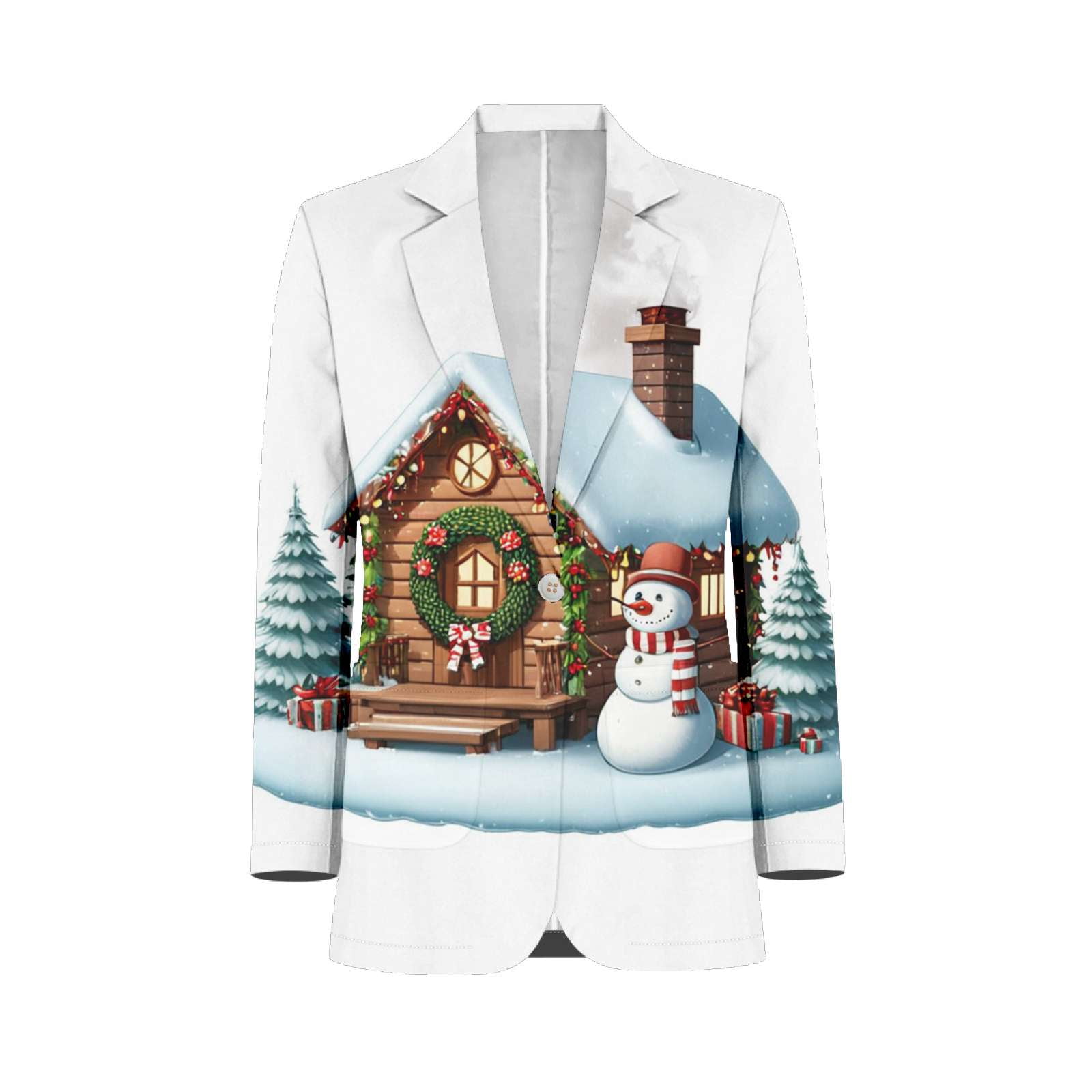 Christmas Log Cabin Scene Mens Suits Shawl Collar Slim Fit Suit Mens ...