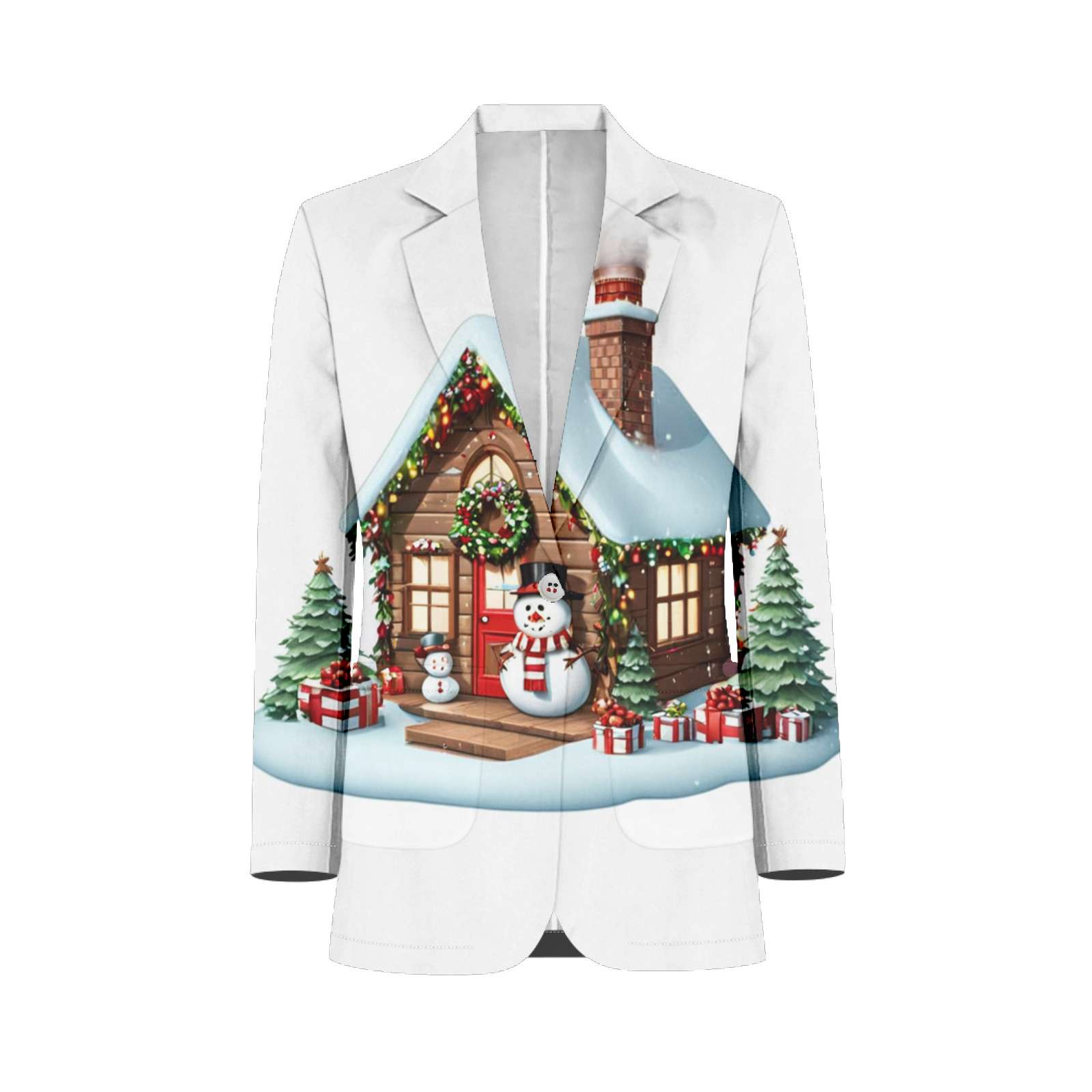 Christmas Log Cabin Scene Mens Suits Shawl Collar Slim Fit Suit Mens ...