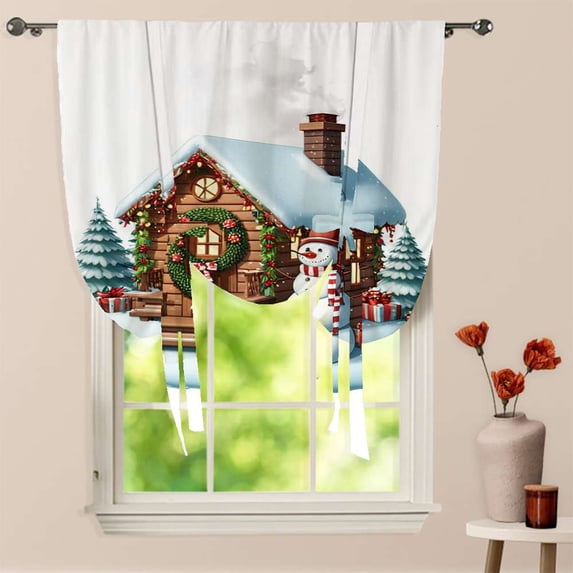 Christmas Log Cabin Scene Window Curtain for Living Room Roman Curtain ...