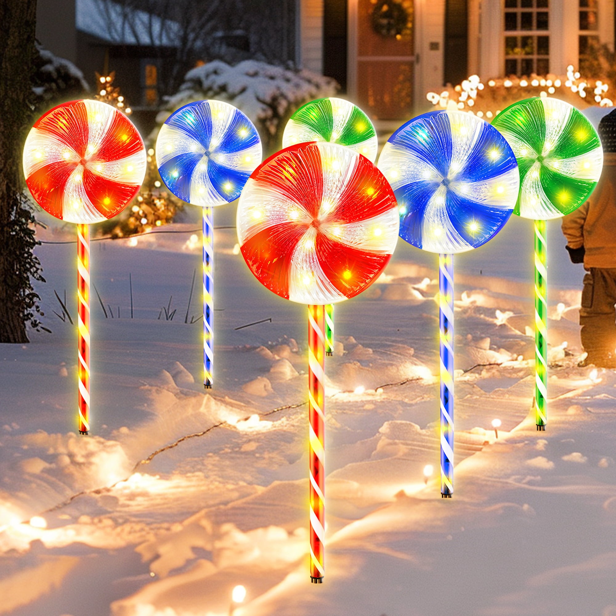 Christmas Lollipop Pathway Light 28inch 8 Modes 6PK 120LED Outdoor ...