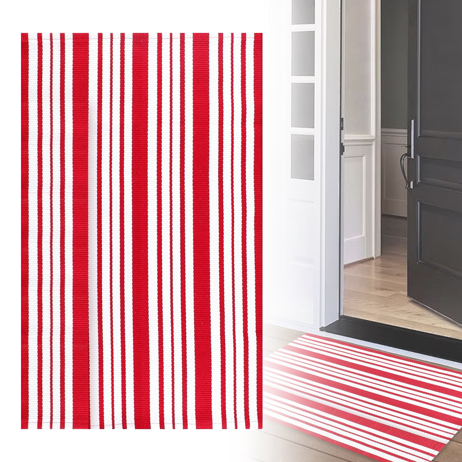 Christmas Long Runner Rug for Hallway Abstract Red and White Striped ...