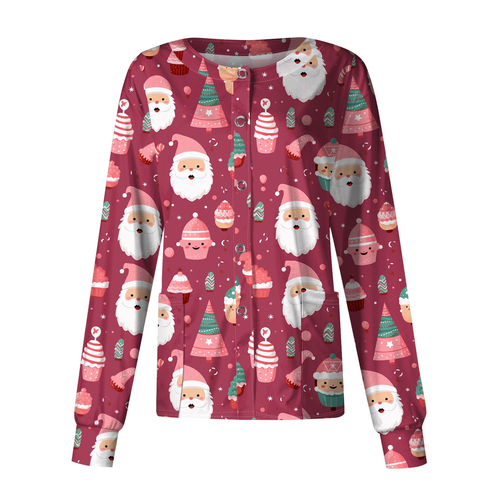 Christmas Long Sleeve Scrub Jacket for Woman Cute Xmas Printed Scrubs ...