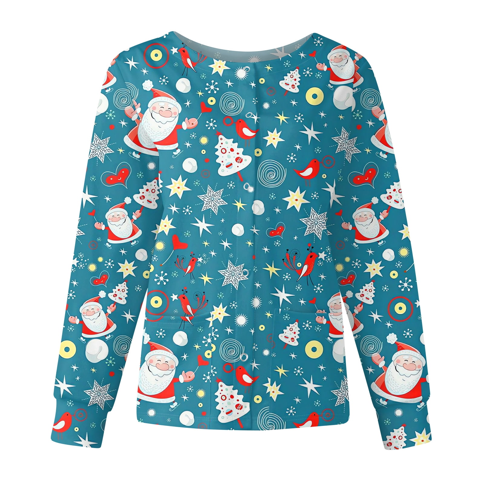 Christmas Long Sleeve Scrub Jackets Women Plus Size Funny Xmas Printed ...