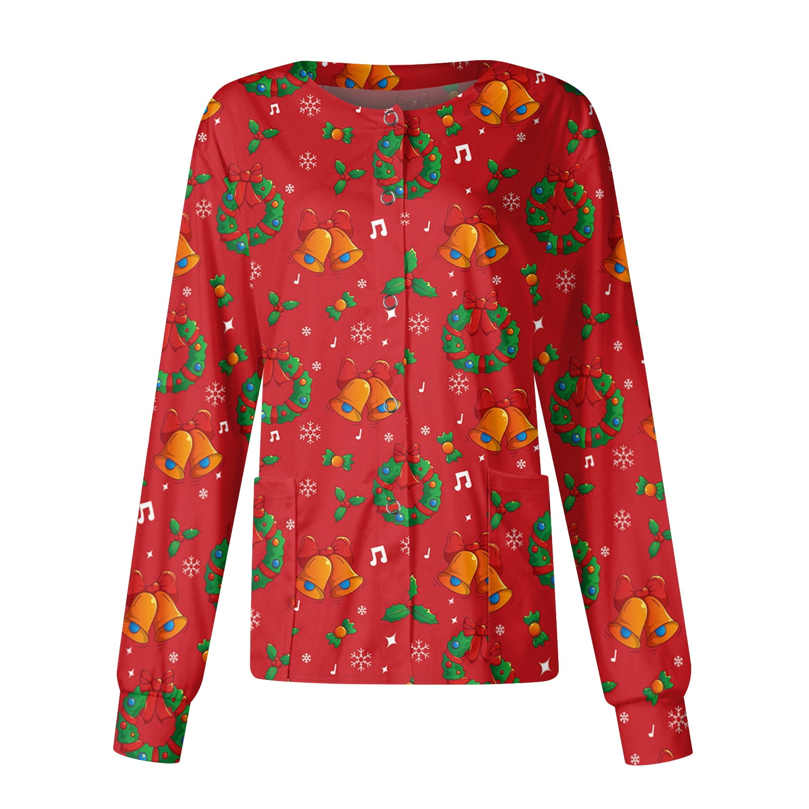 Christmas Long Sleeve Scrub Jackets for Women Cute Xmas Printed Scrubs ...