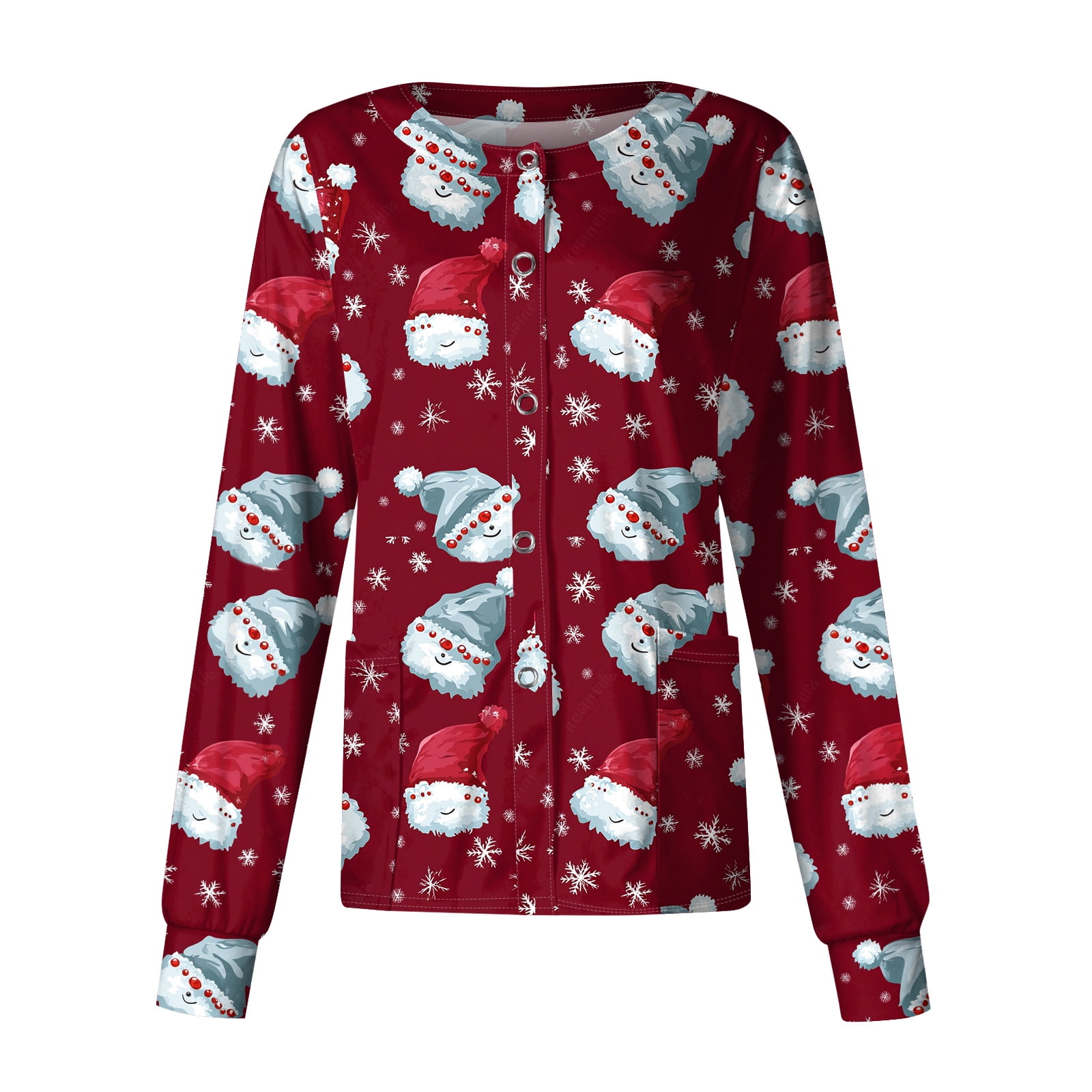 Christmas Long Sleeve Scrub Jackets for Women Plus Size Funny Santa ...