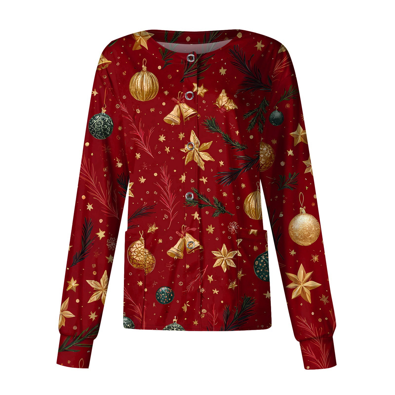 Christmas Long Sleeve Scrub Top for Women Cute Xmas Printed Scrubs Top ...