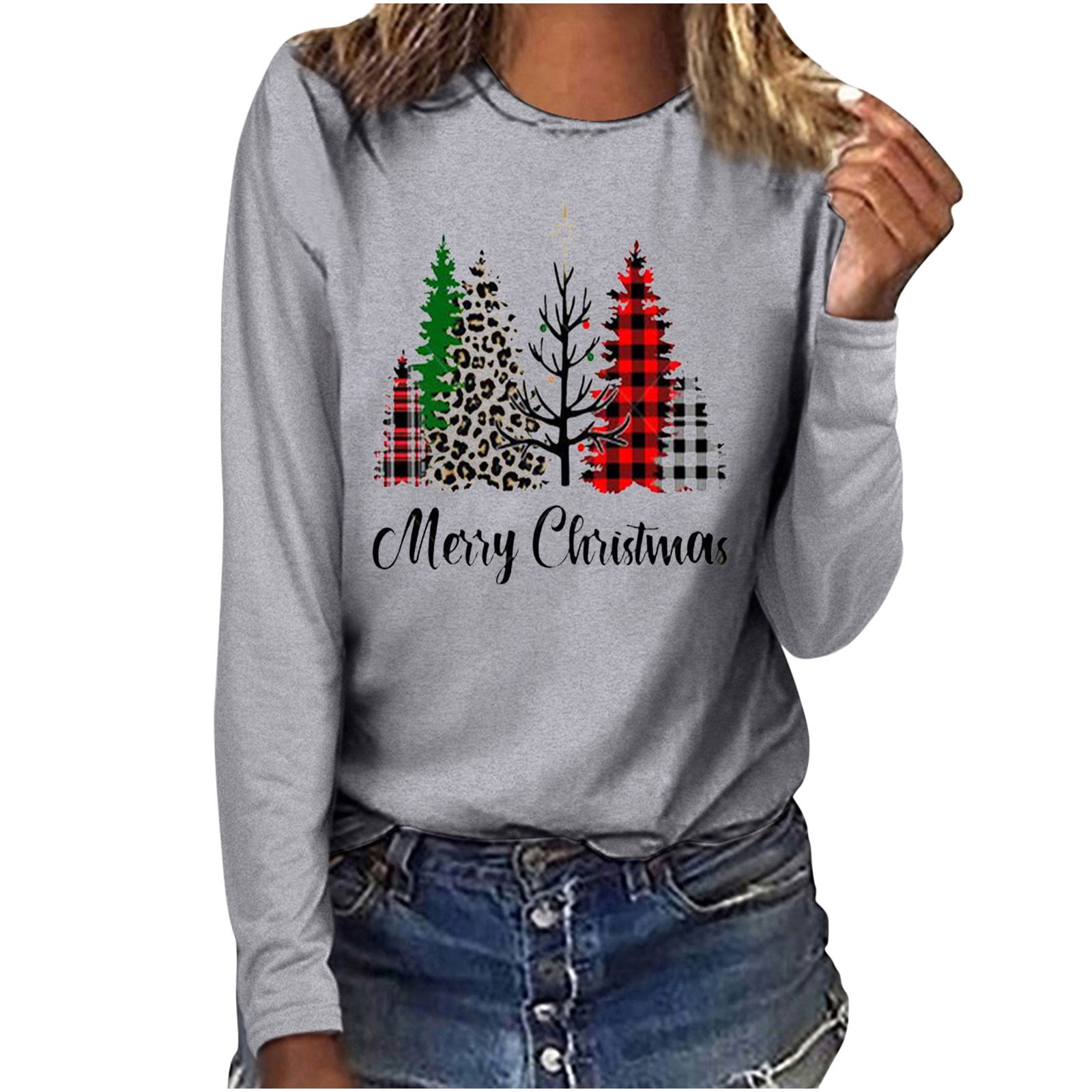 Christmas Long Sleeve Shirts for Women Funny Xmas Gifts Christmas Tree ...