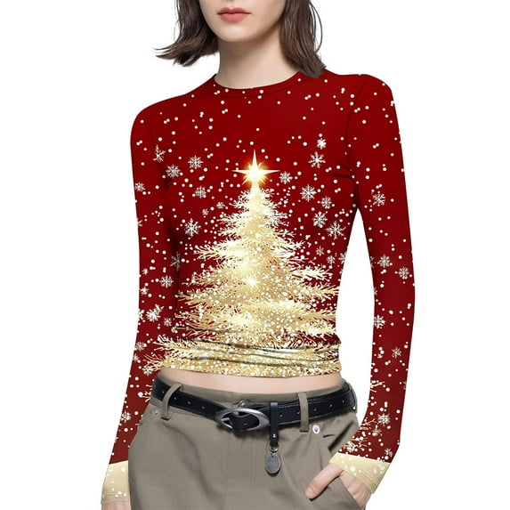 Christmas Long Sleeve Shirts for Women 2025 Fall Fashion Basic Trendy ...