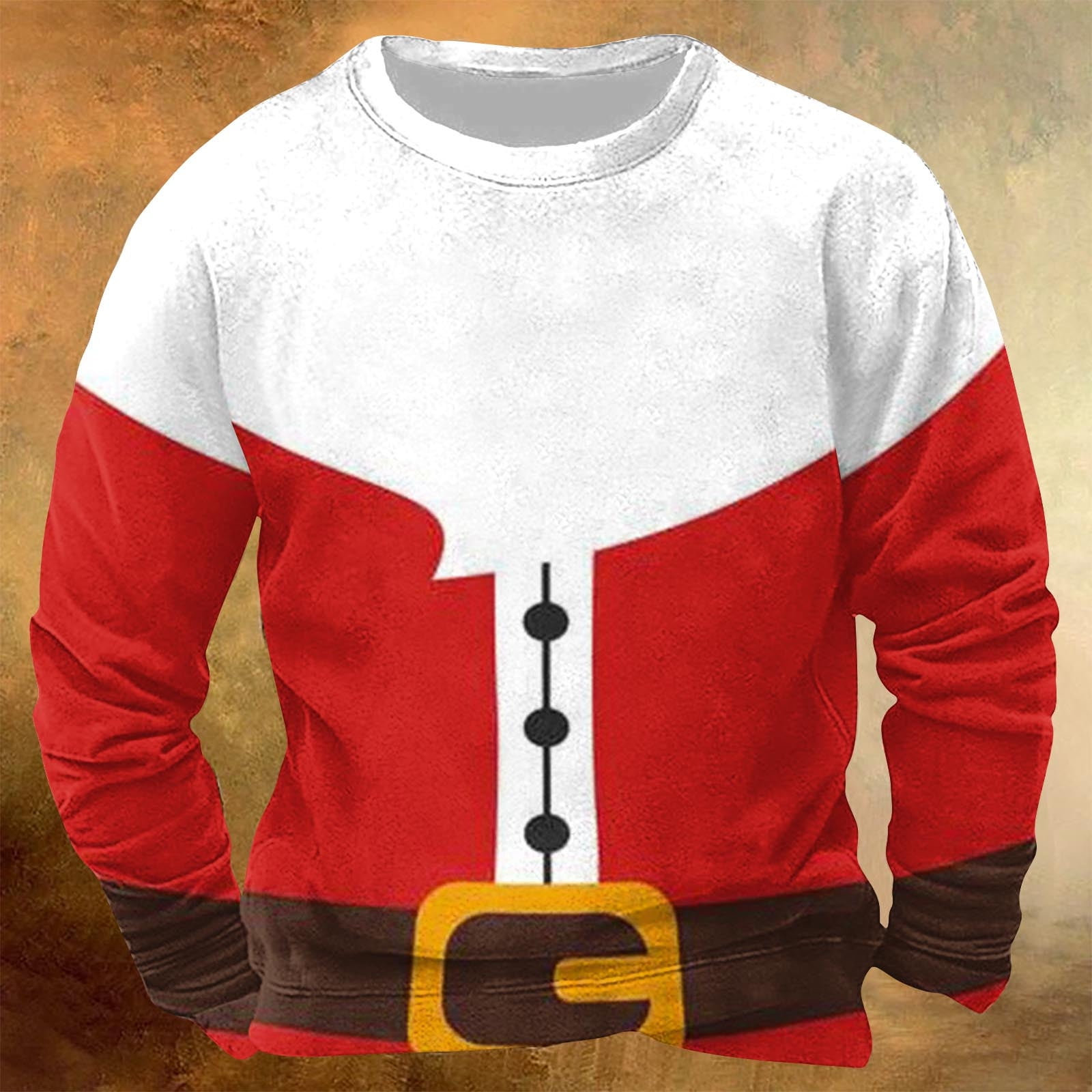 Christmas Long Sleeve Tops for Men Funny Santa Printed Crew Neck ...