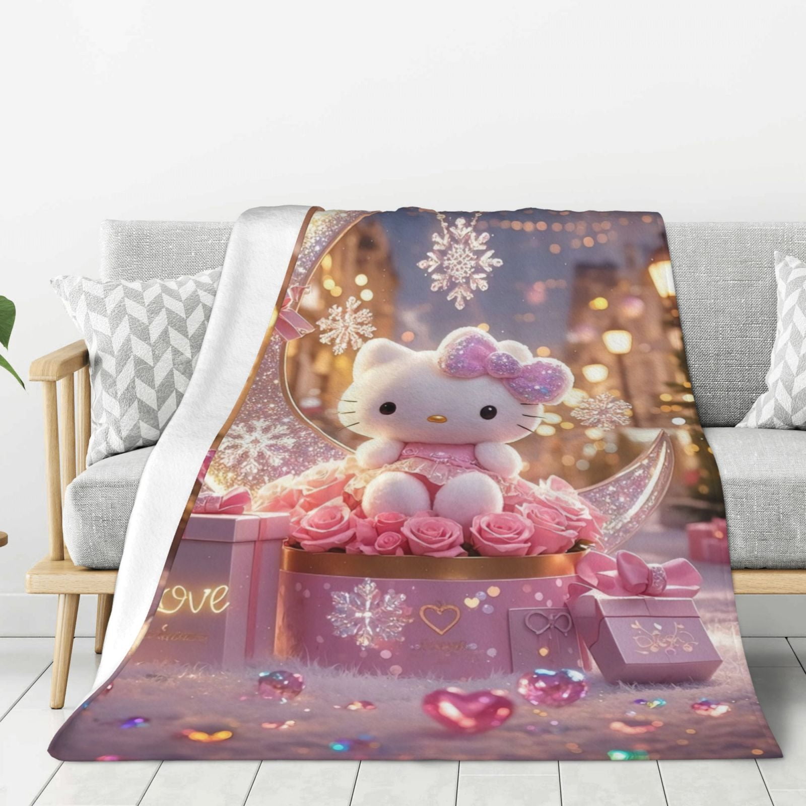 Christmas Love Hello Kitty Blanket Queen Size for Bed - Throw Blanket ...