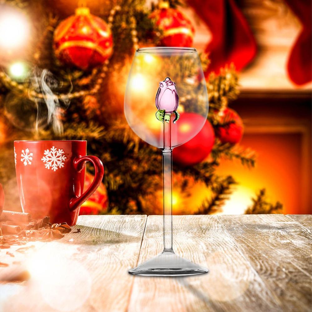 Christmas Lovely Rose White Wine Goblet and Red Wine Glass Gift Box ...