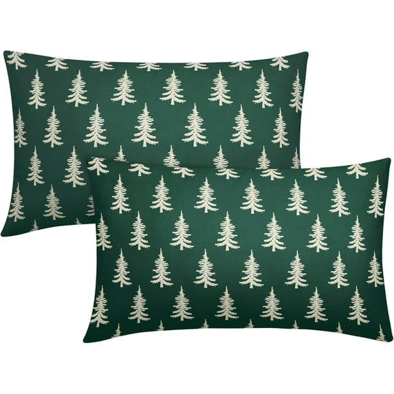 Christmas Lumbar Pillow Covers 12x20 Set of 2 Forest Green Xmas Tree ...