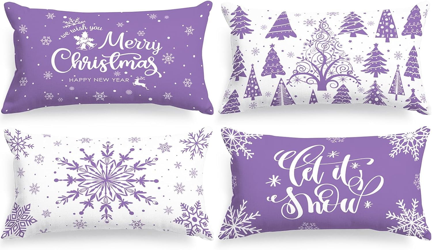 Christmas Lumbar Throw Pillow Covers 12x20 4 pcs, Merry Christmas Xmas ...