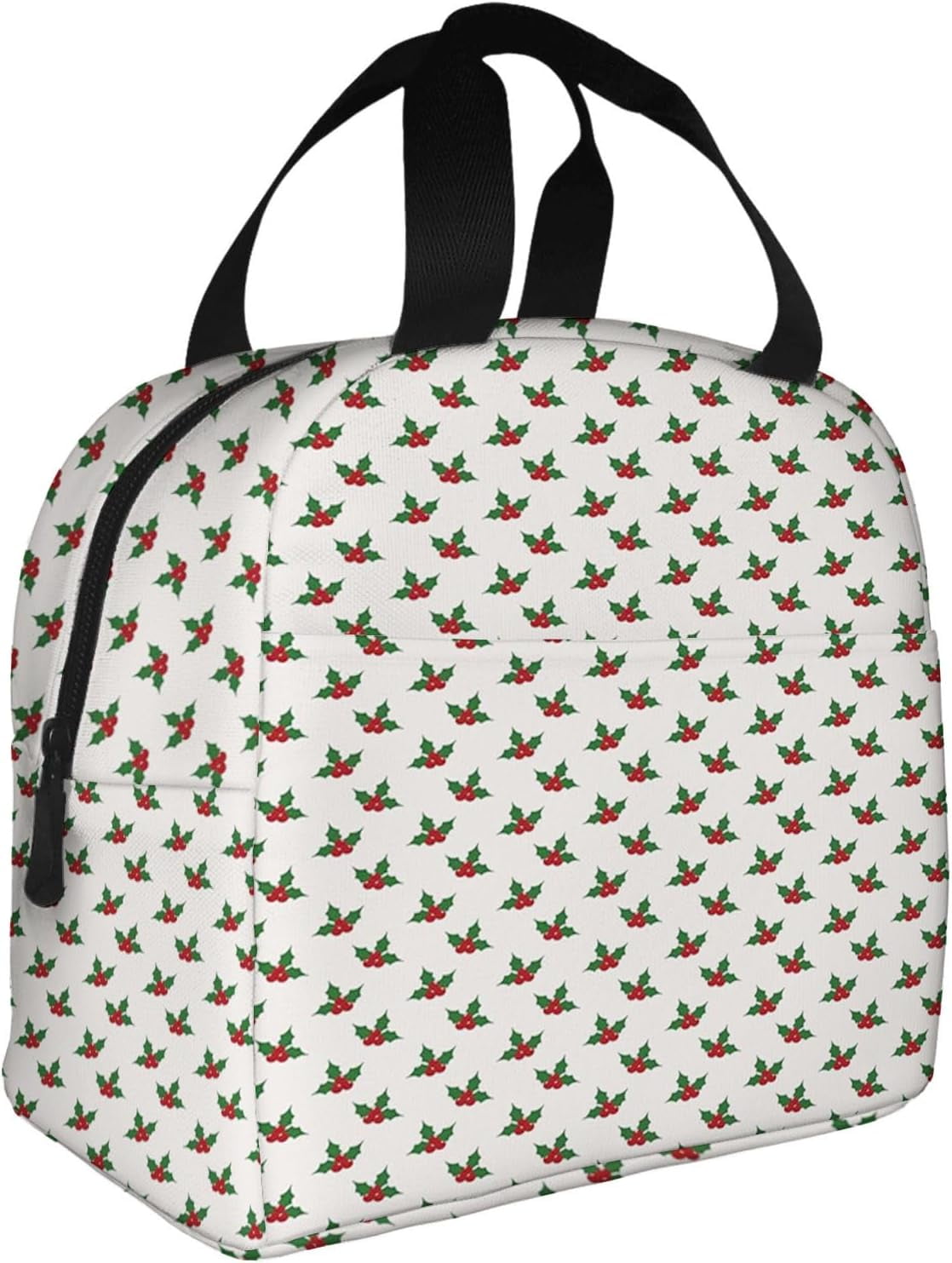 Christmas Lunch Bag Insulated Lunch Box,Holly Berries Mistletoe Fruit ...