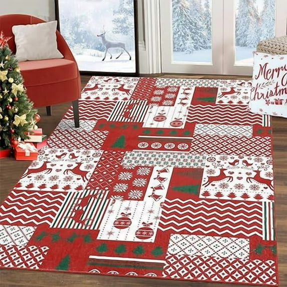 Christmas Machine Washable Area Rugs Christmas Patchwork Pattern Carpet ...