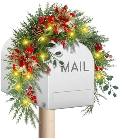 Christmas Mailbox Swag with Lights – 3 FT Prelit Outdoor Swags Garland ...