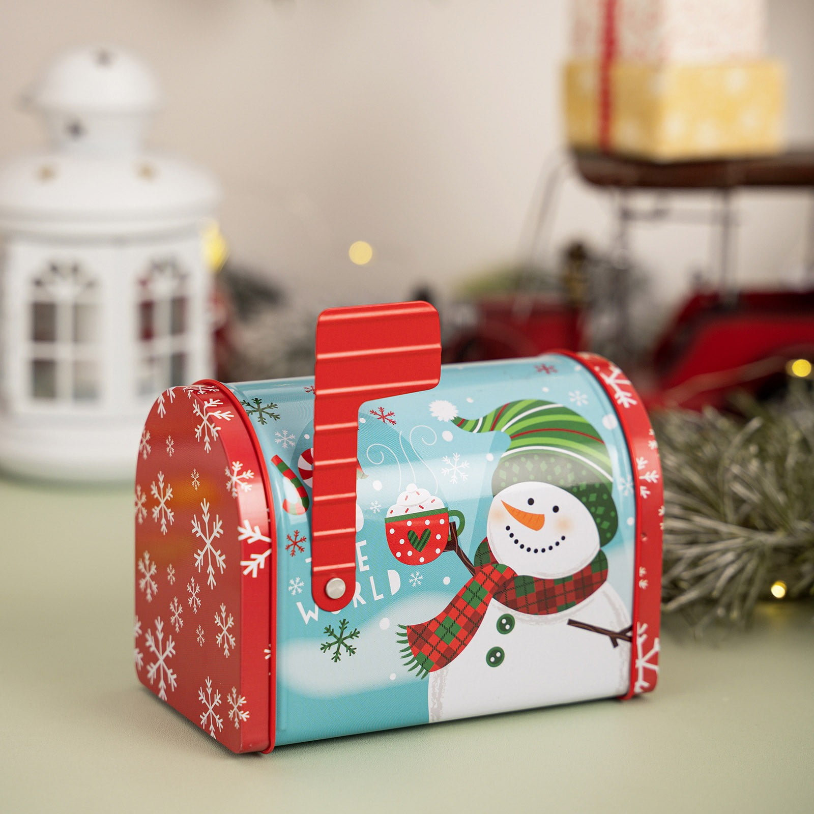 Christmas Mailbox Tin Box, Metal Holiday Decorative Storage Container ...