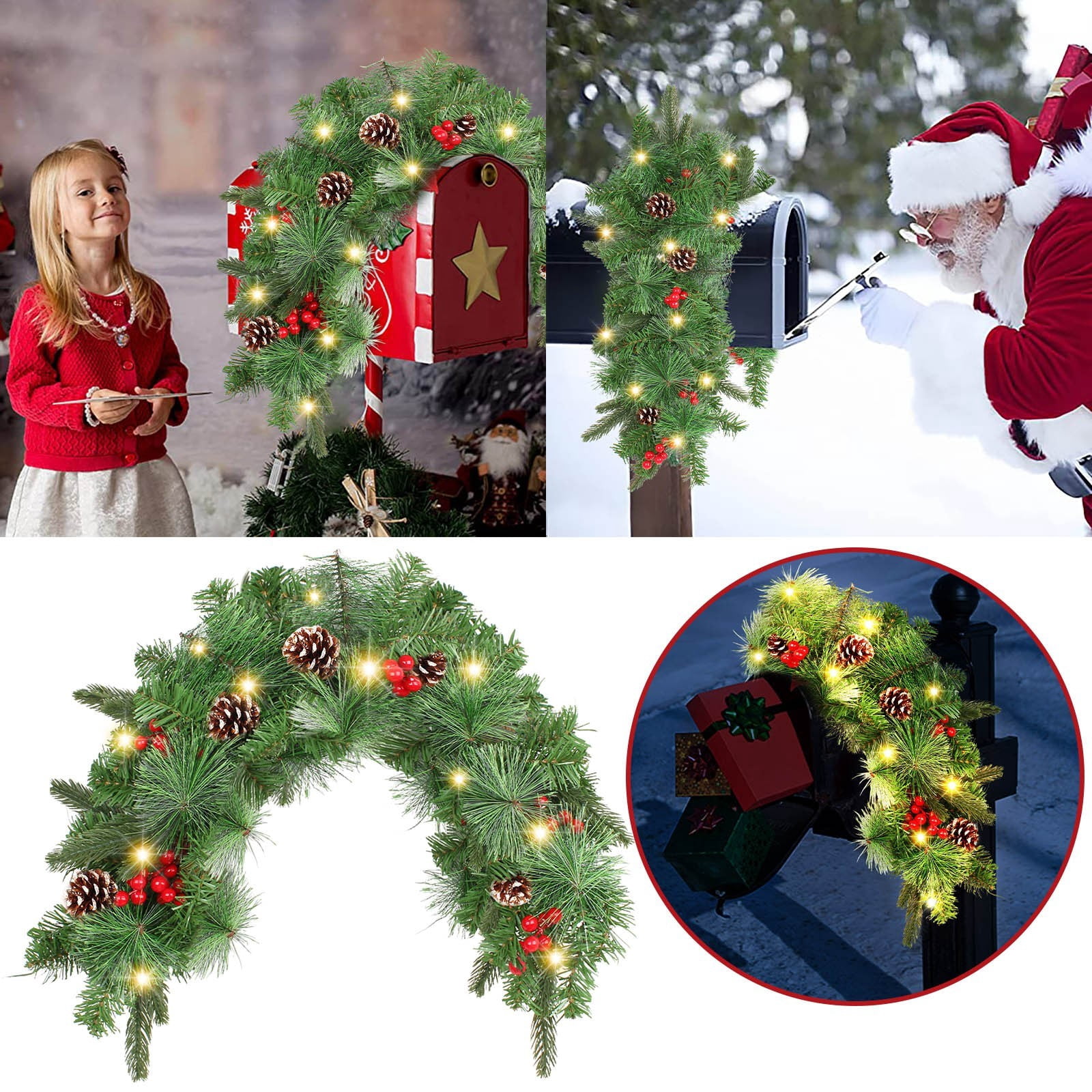 Christmas Mailbox with Wintry Berries and Led Lights for Holiday, 35 ...