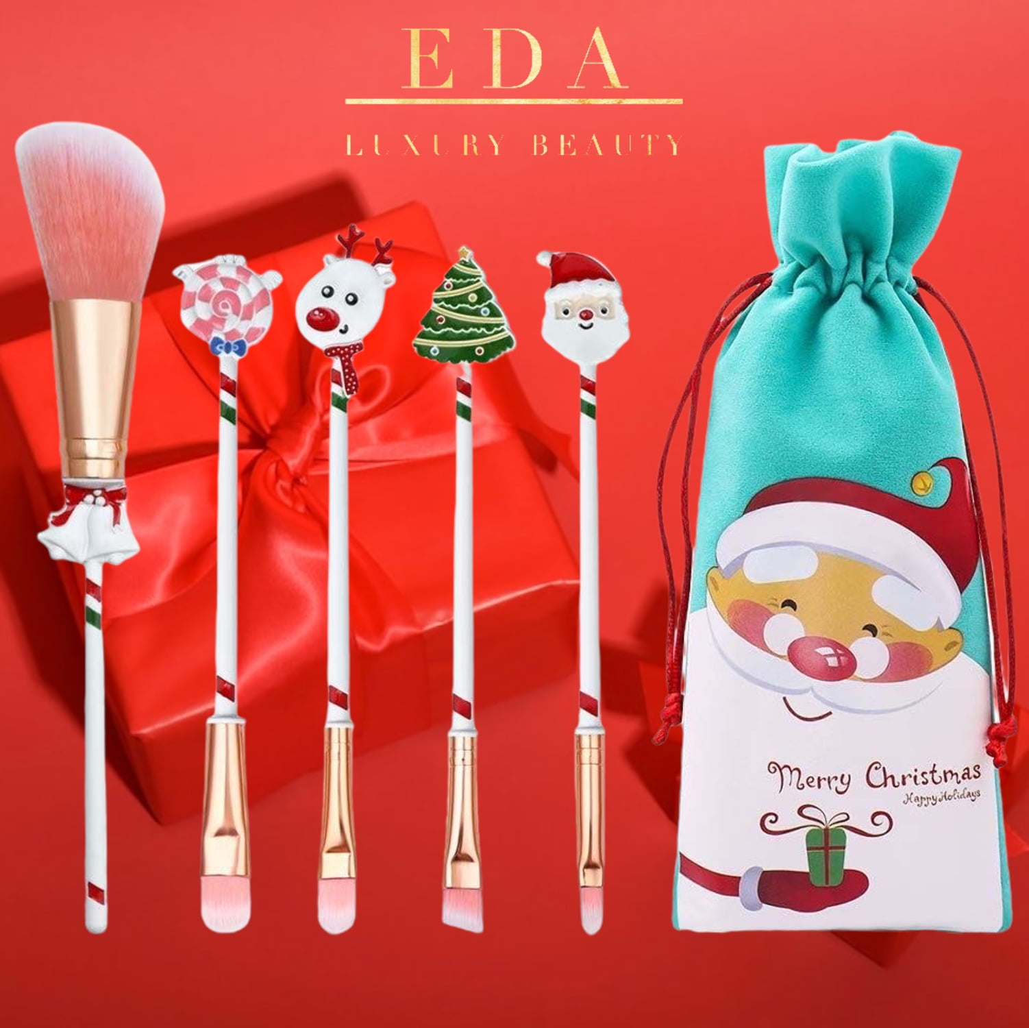 Christmas Makeup Brush Set, Face Lip Eye Contour, Eyeshadow Brushes, 5 ...