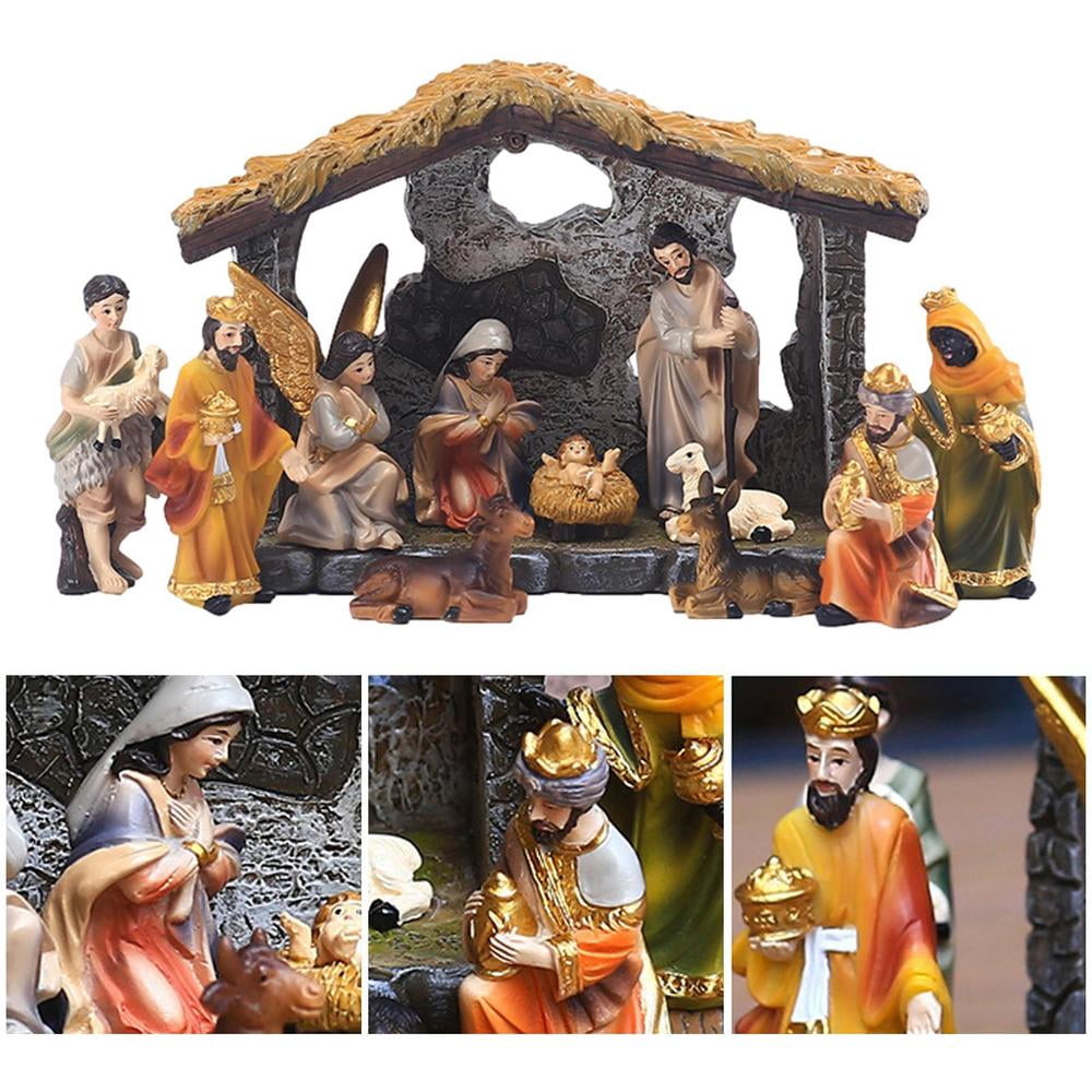 Christmas Manger Nativity Set 12pcs Resin Hand-painted Nativity ...