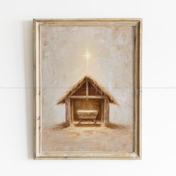 Christmas Manger Wall Art Nativity Scene Christian Wall Art Neutral ...