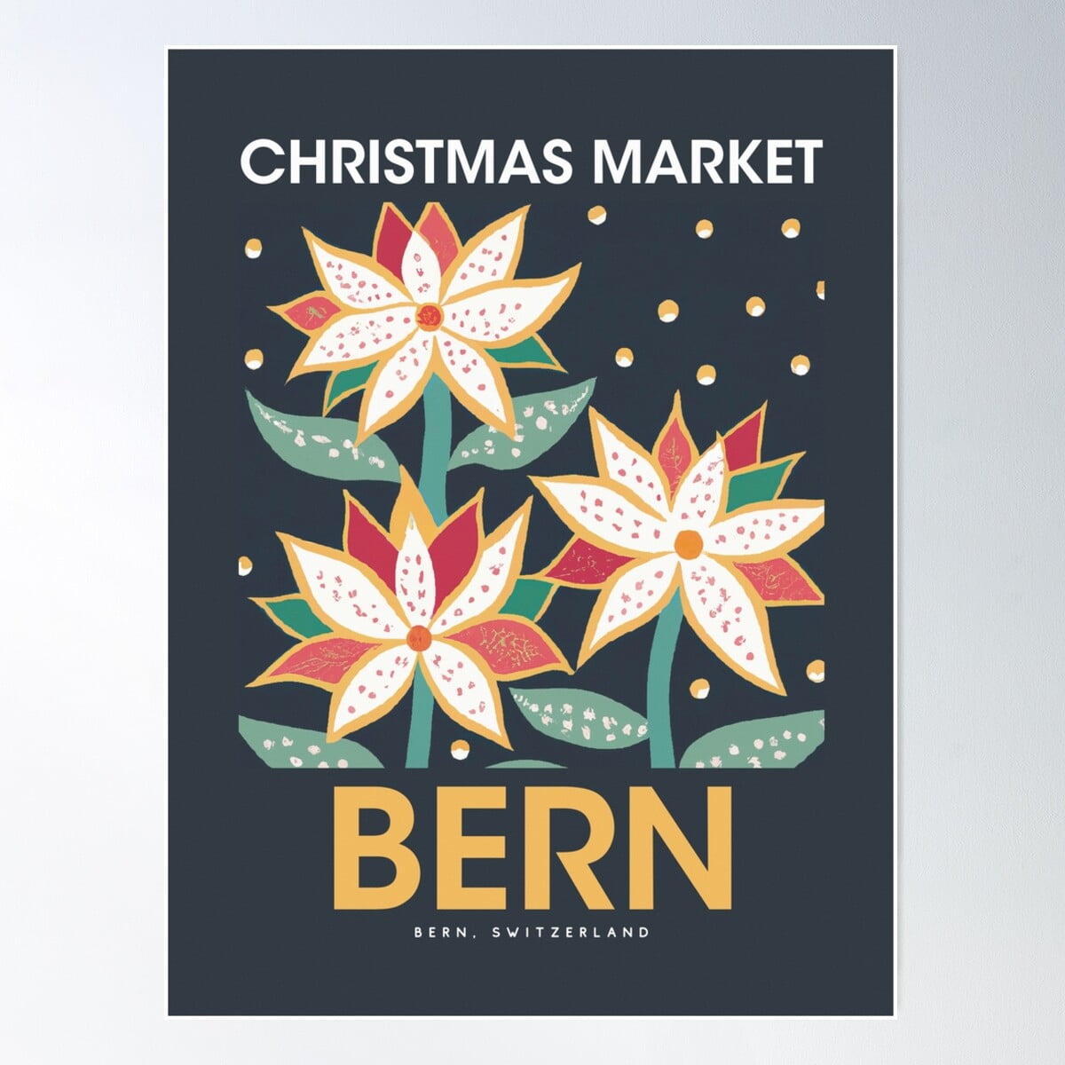 Christmas Market Bern Poster Switzerland 1960S Retro Art Winter Plants Vintage Poster Wall Art ...