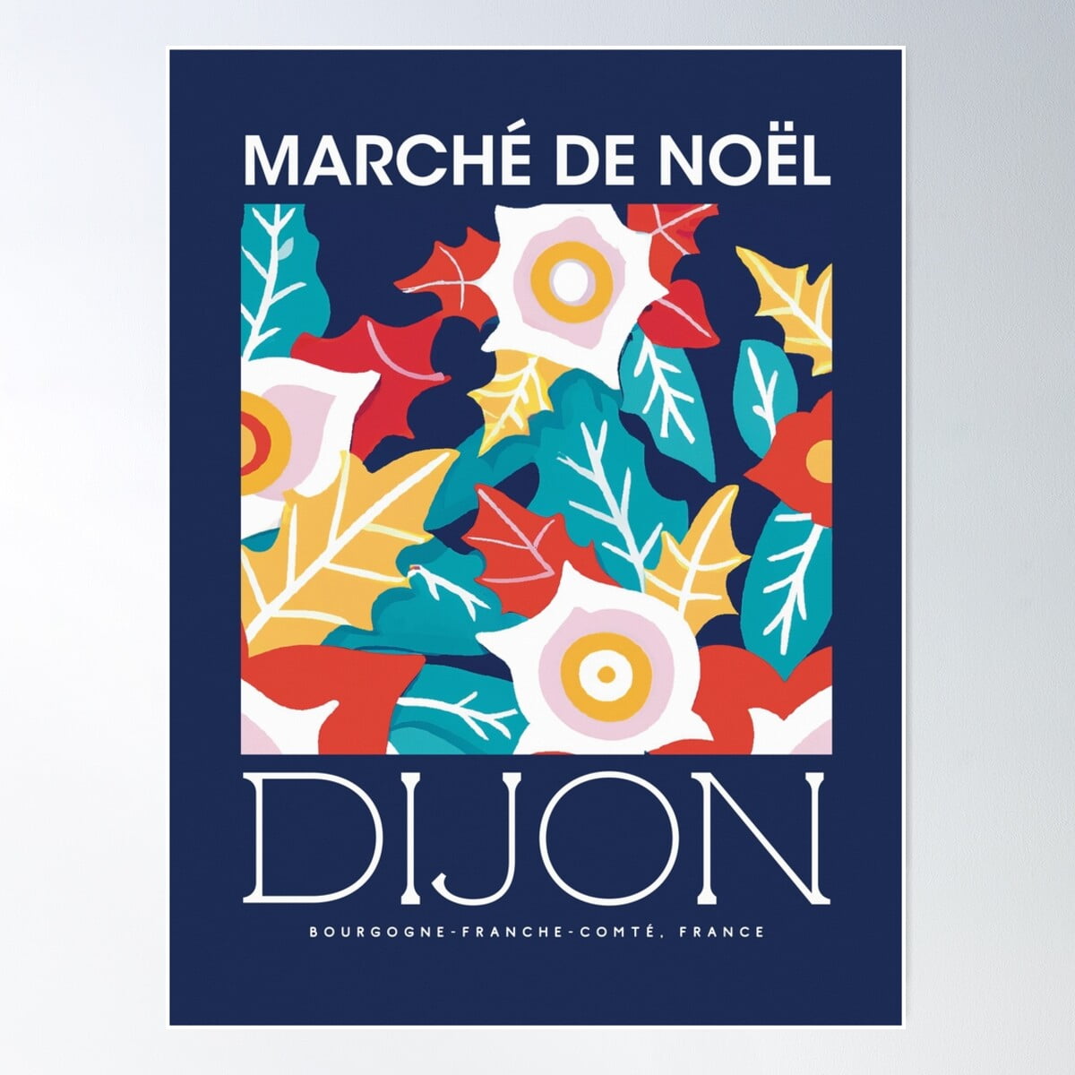 Christmas Market Dijon Poster France 1960S Retro Art Winter Plants ...