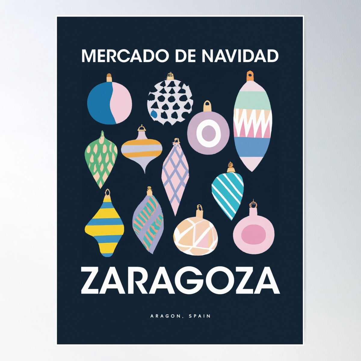 Christmas Market Zaragoza Poster Spain 1960S Retro Art Winter Plants ...