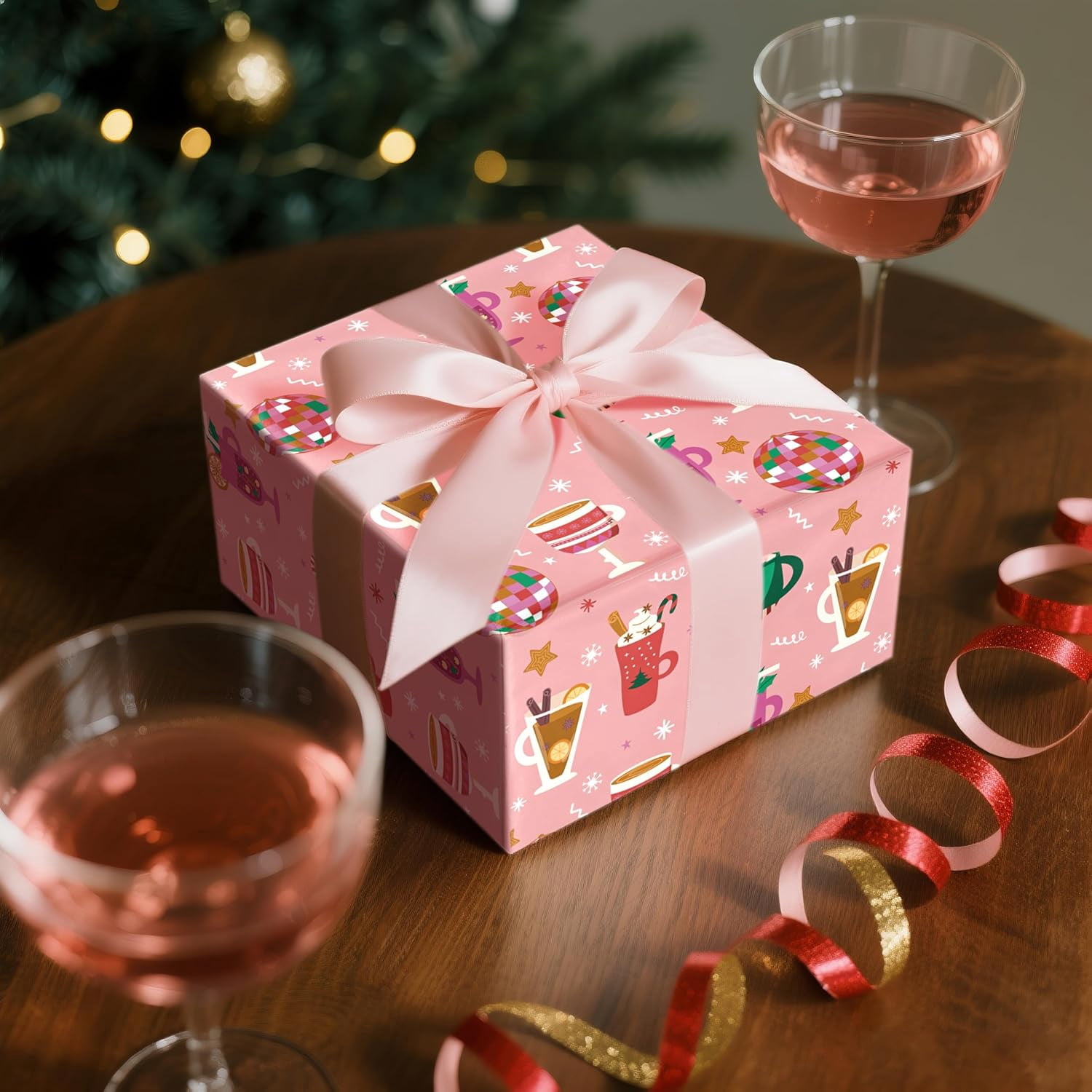 Christmas Martini Wrapping Paper Roll, Holiday Cocktail Drink Pattern ...