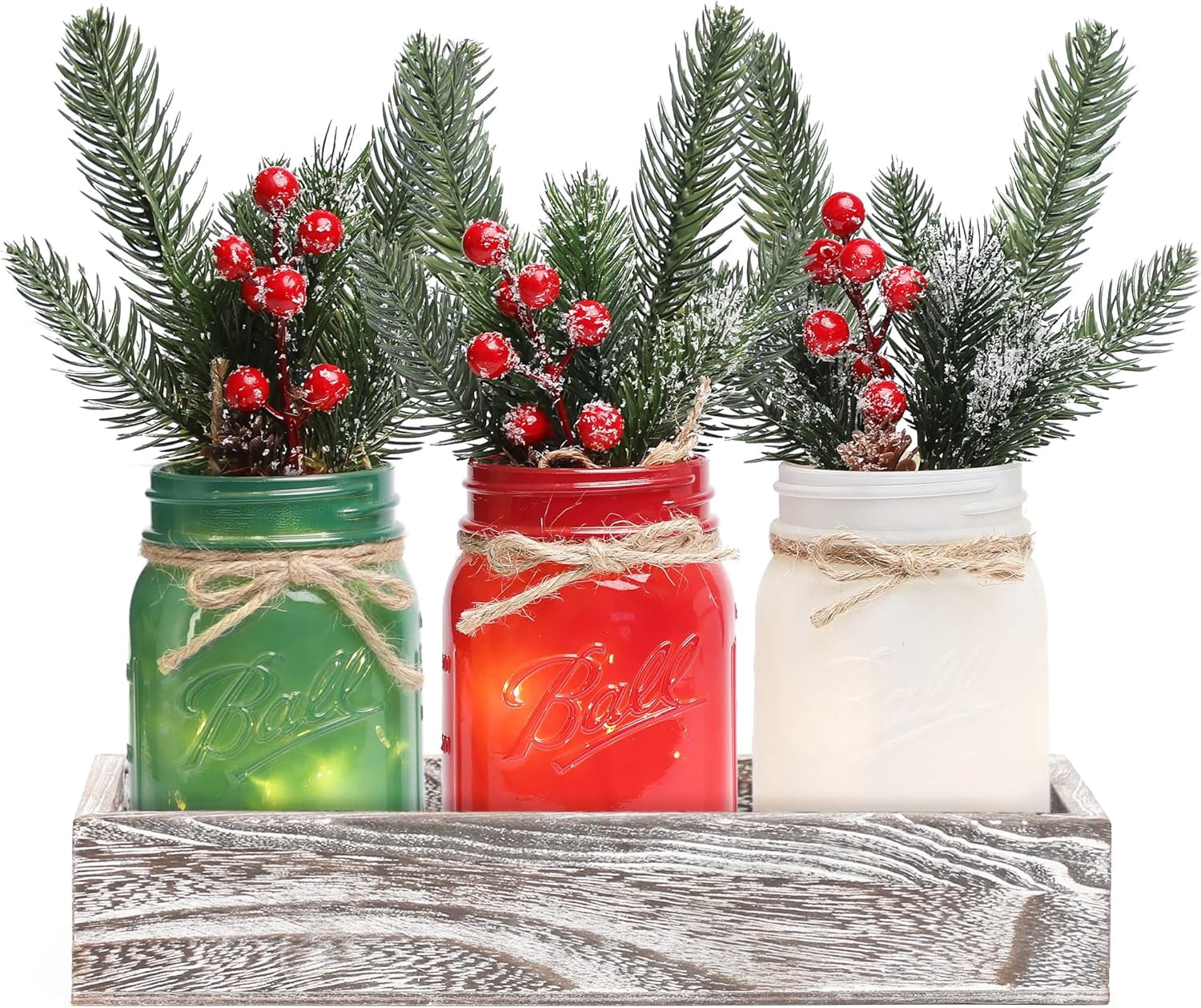 Christmas Mason Jars, Christmas Centerpiece Table Settings, Wood Tray ...