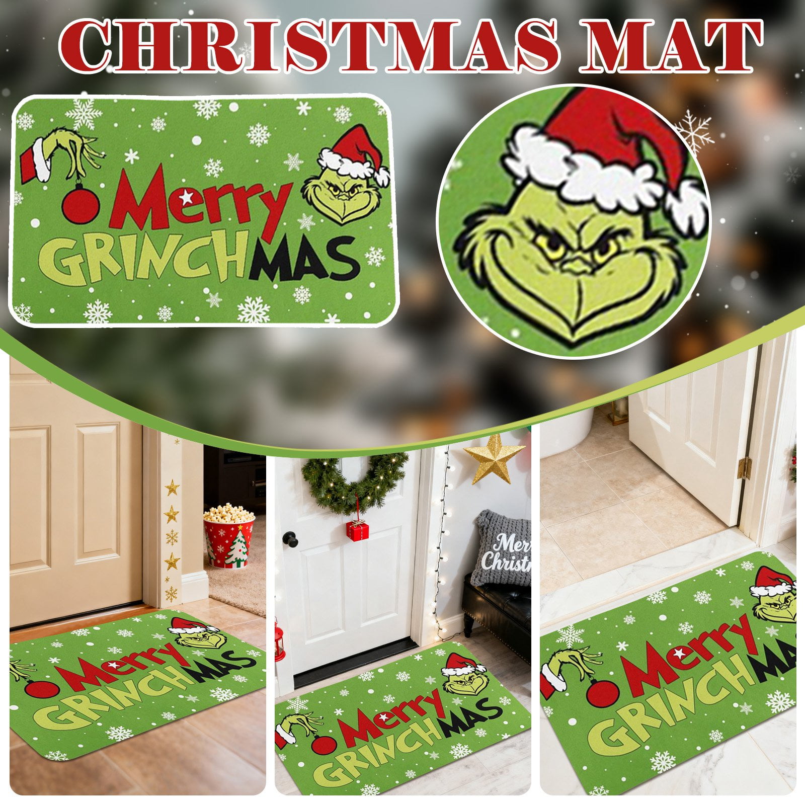 Christmas Mat Outdoor, Grinch Bath Mat, Christmas Front Door Rug ...