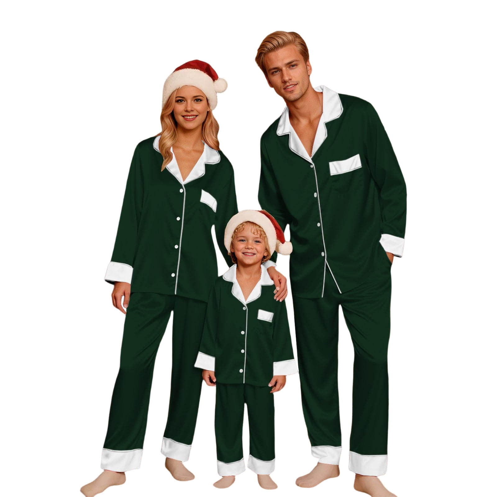 Christmas Matching Family Outfits Satin Pajamas Long Sleeve Button down ...