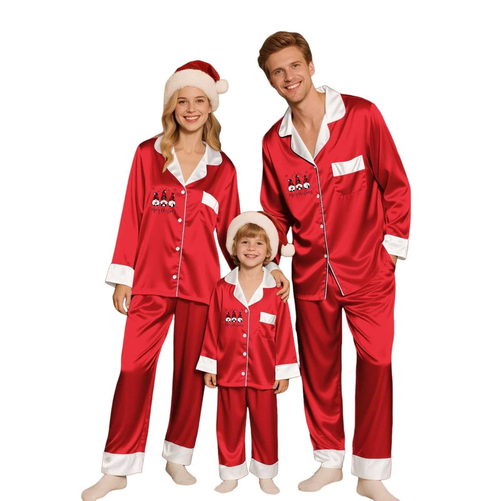 Christmas Matching Family Pajamas Sleepwear Set Silk Like Siatin ...