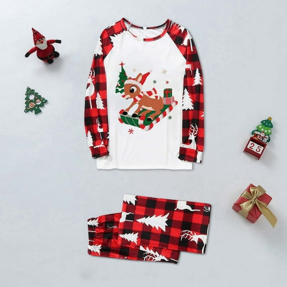 Christmas Matching Family Sets Elk Prints Long Sleeve & Plaid Pants ...