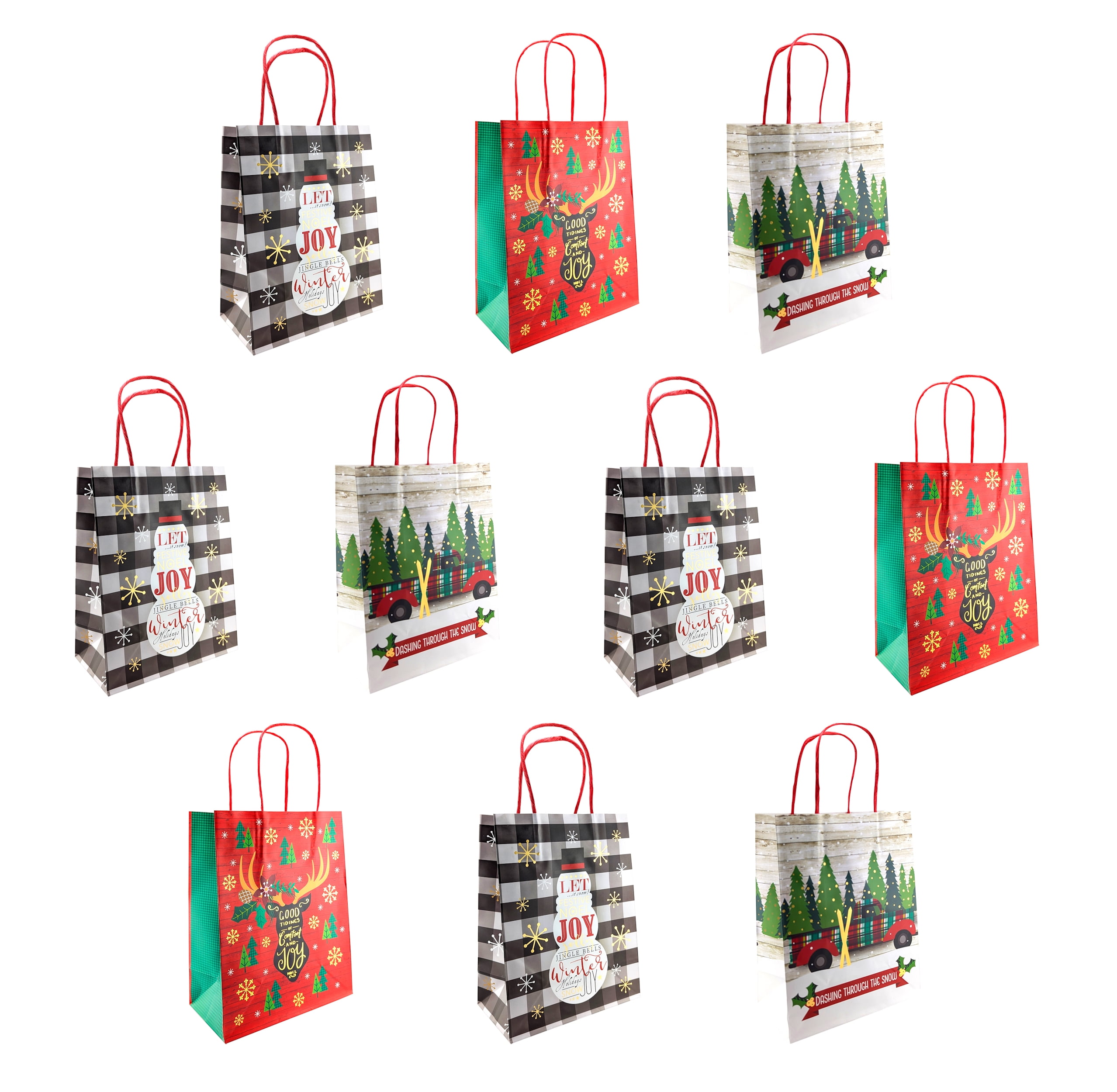 Walmart Xmas Holiday Medium Gift Bags with Foil Hot Stamp & Ribbon ...