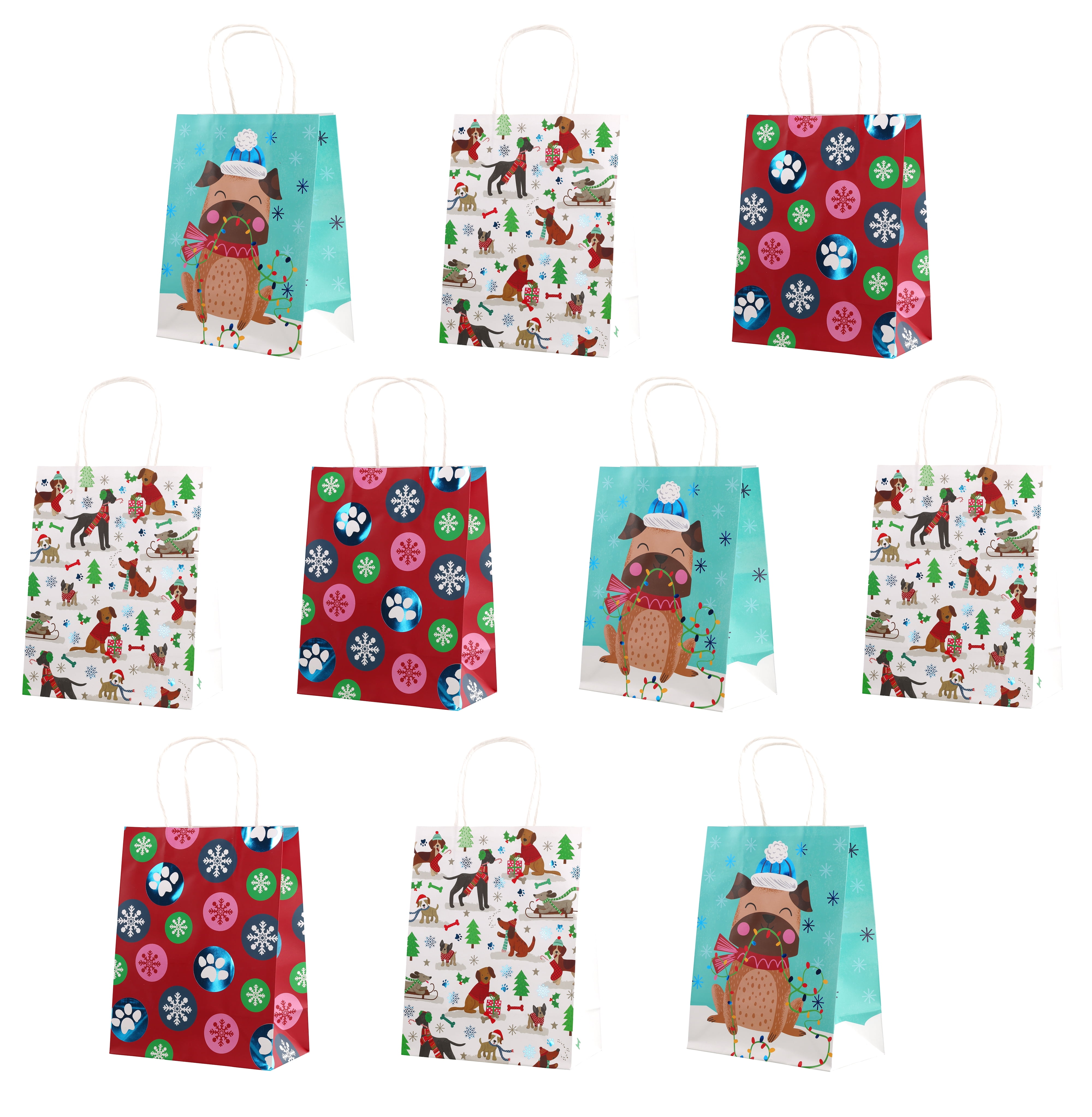 Christmas Medium Gift Bags with Foil Hotstamp, Paws & Presents Series ...